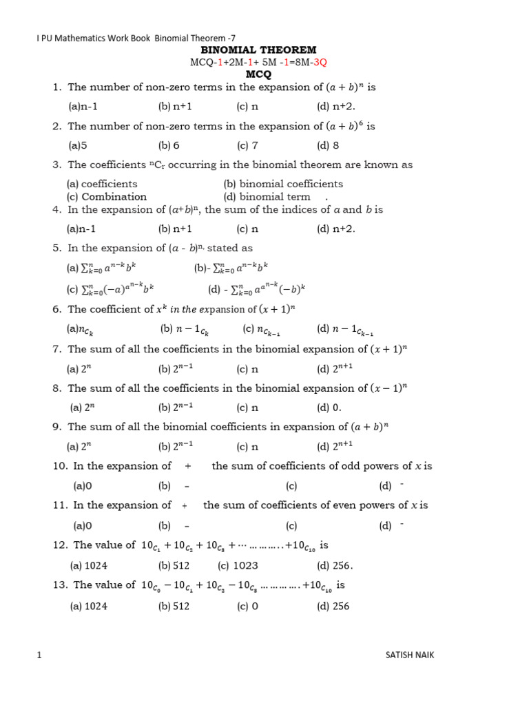 I Pu Work Book, Binomial Thm-7 | PDF
