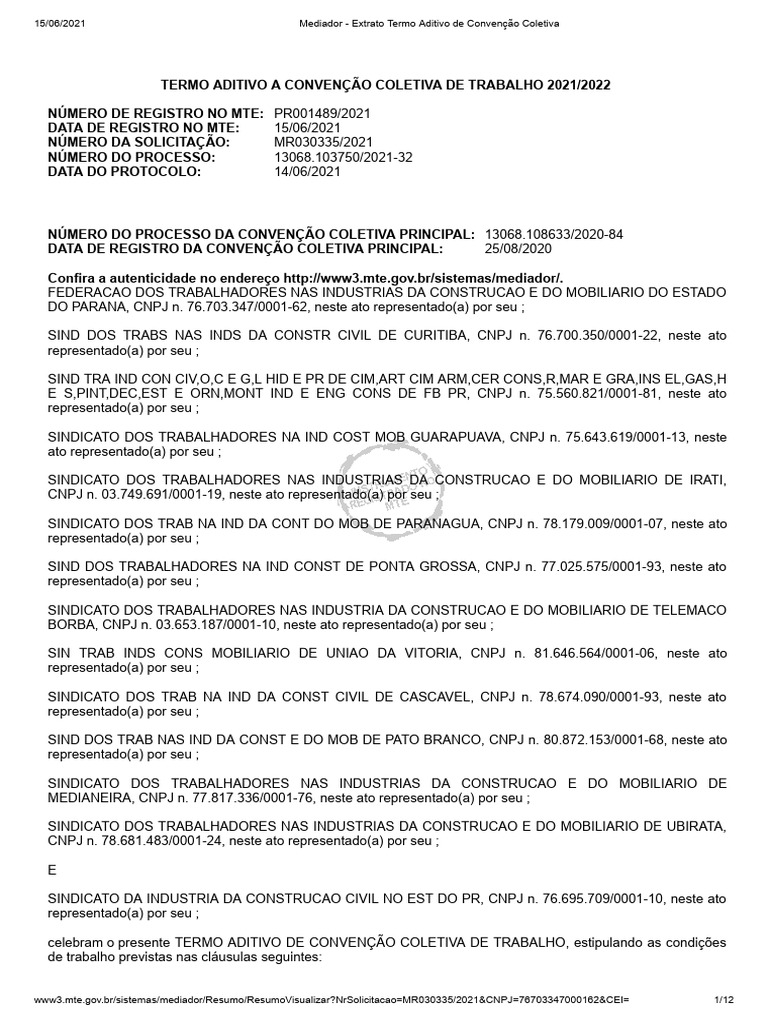 5ab5 CCT 2020 2022 Curitiba e Regiao Termo Aditivo | PDF