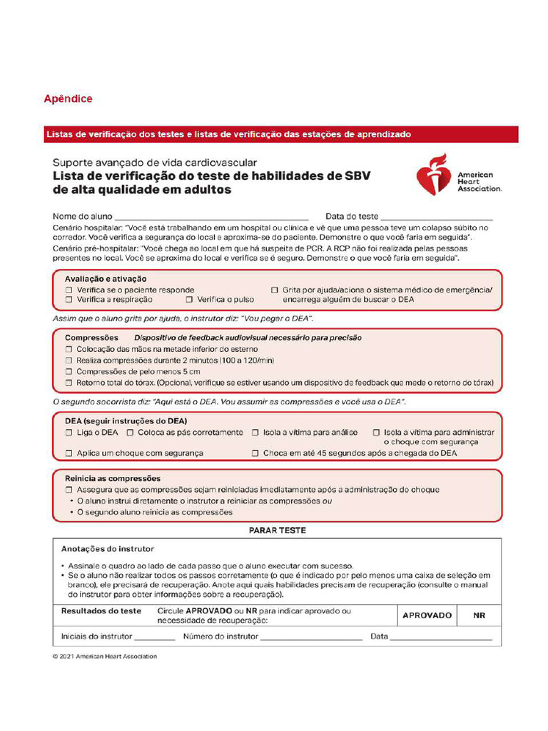 CheckList Prova ACLS | PDF
