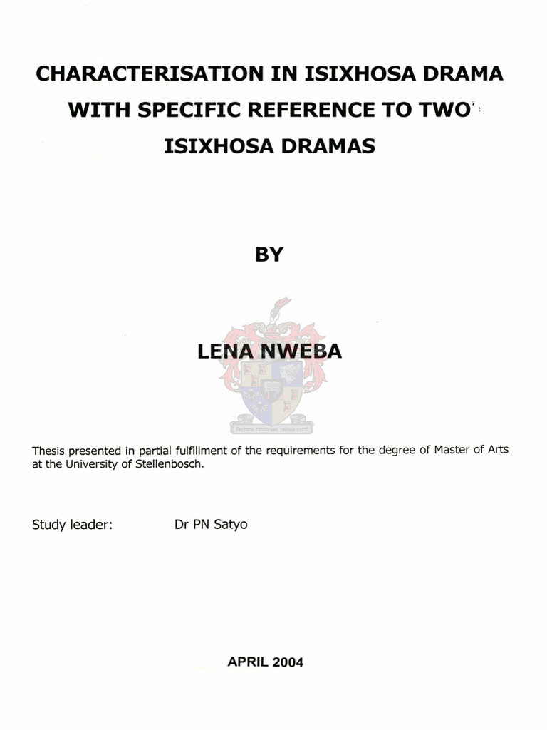 Characterisation in Isixhosa Drama With Specific Reference To Two ...