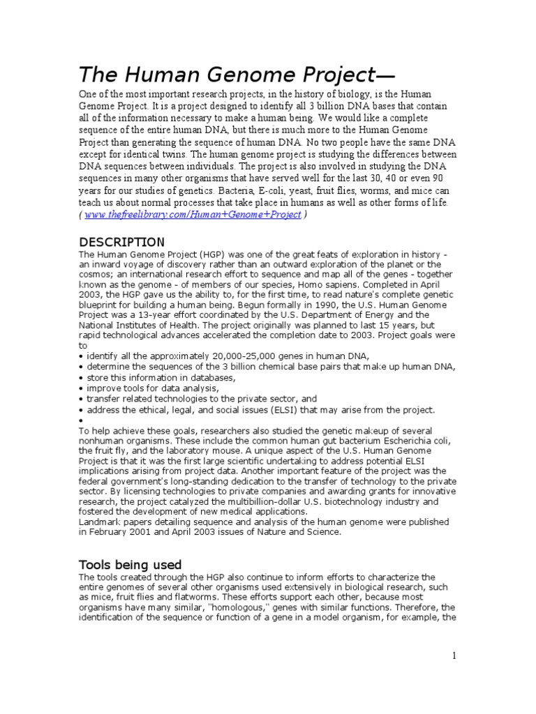 The Human Genome Project-: Description | PDF | Human Genome | Genome