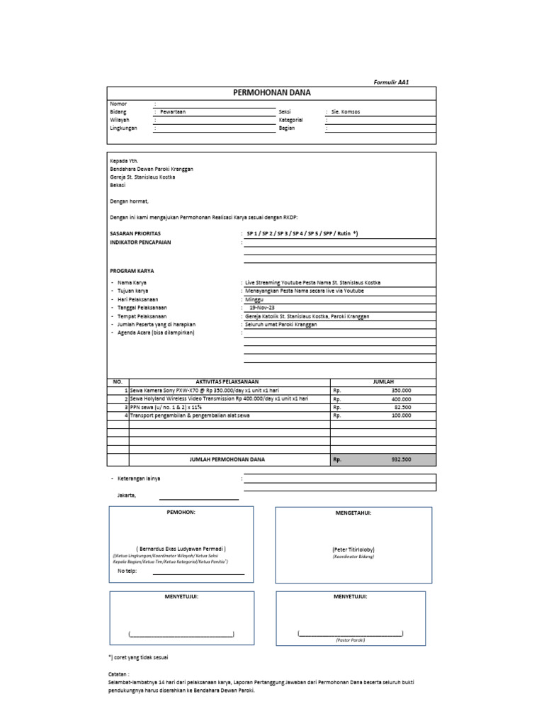2022-12-09-Form Permohonan Dan LPJ Karya - review1-kopSK3-PestaNamaStanis23 | PDF