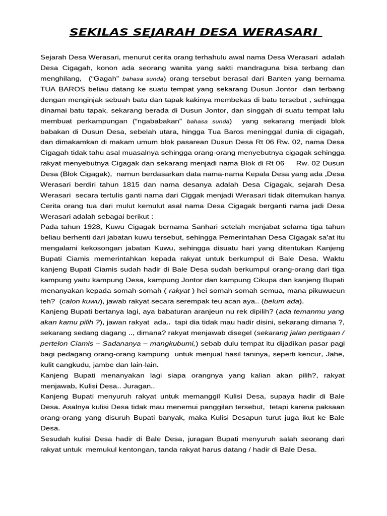 Sekilas Sejarah Desa Werasari | PDF