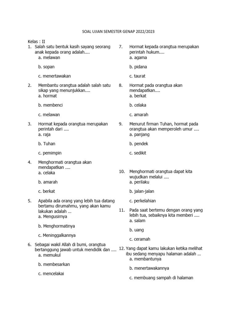 Soal Ujian Semester Genap 2022 | PDF