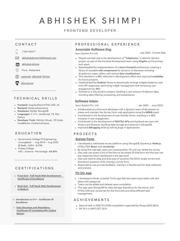 Resume Abhishek Shimpi PDF | PDF