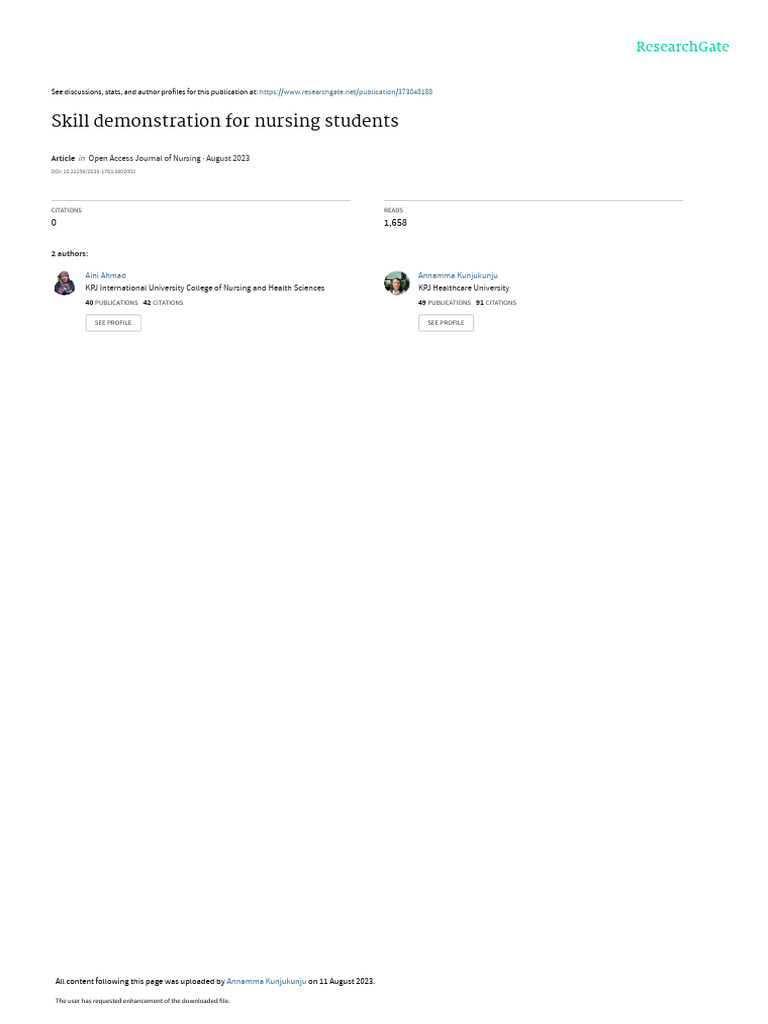 Skill Demonstration For Nursing Students: Open Access Journal of ...