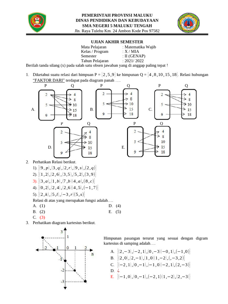 Soal UAS Genap MTK Wajib Kls X 2021-2022 | PDF