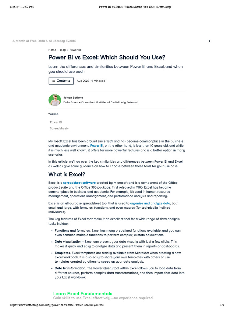 Power BI Vs Excel - Which Should You Use - DataCamp | PDF