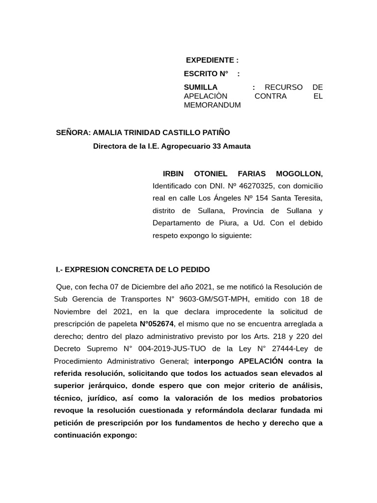 Escrito de Apelacion | PDF