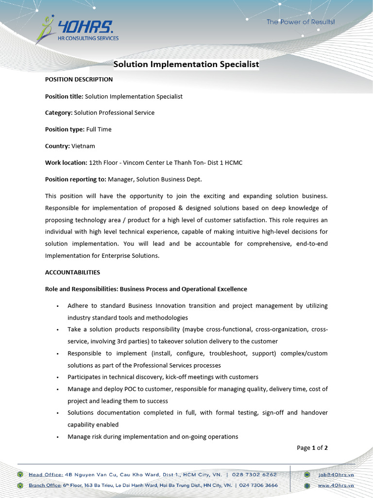 JD Solution Implementation specialist-HCM | PDF