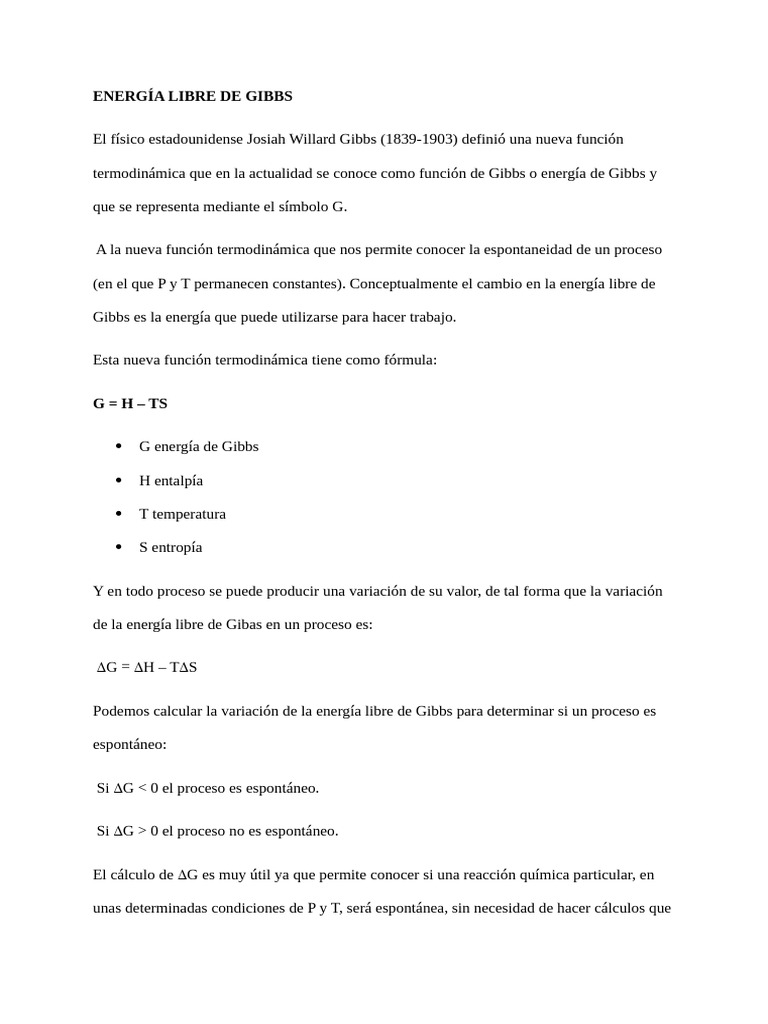 Energia Libre de Gibbs | PDF