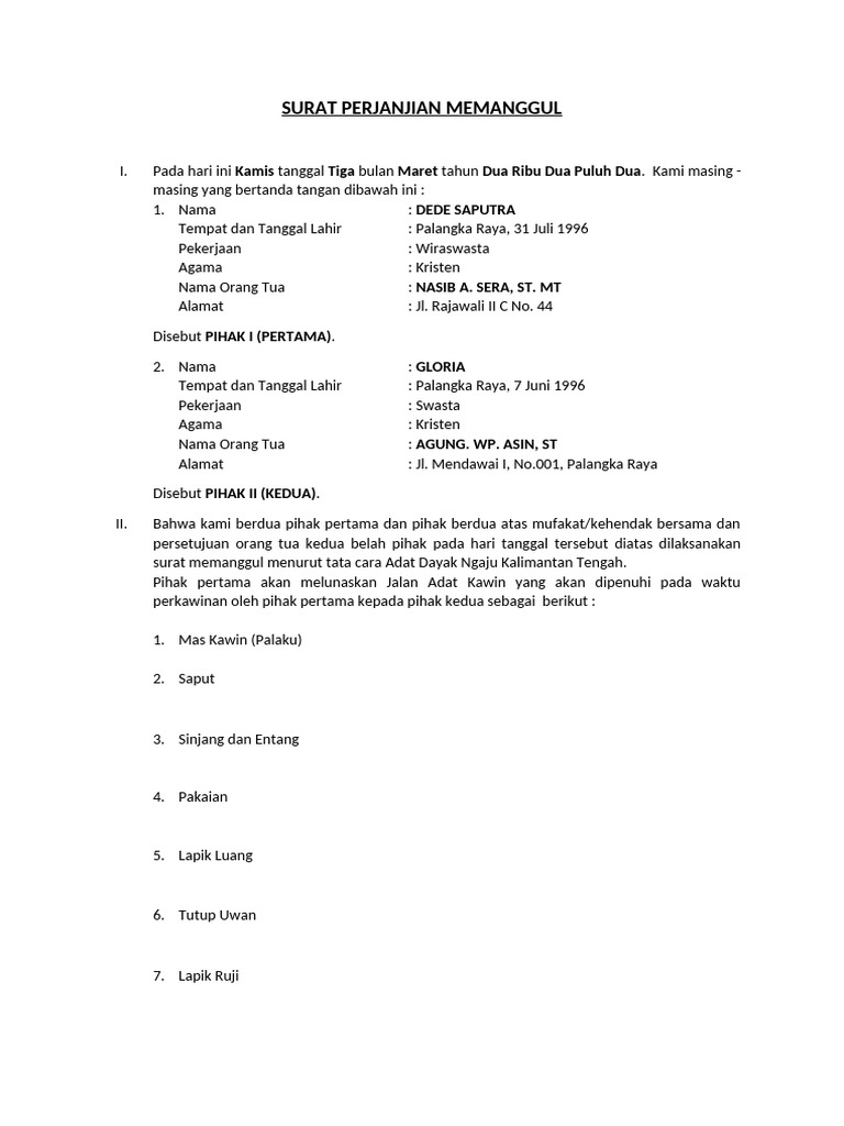 Surat Perjanjian Memanggul | PDF | Agama & Spiritualitas