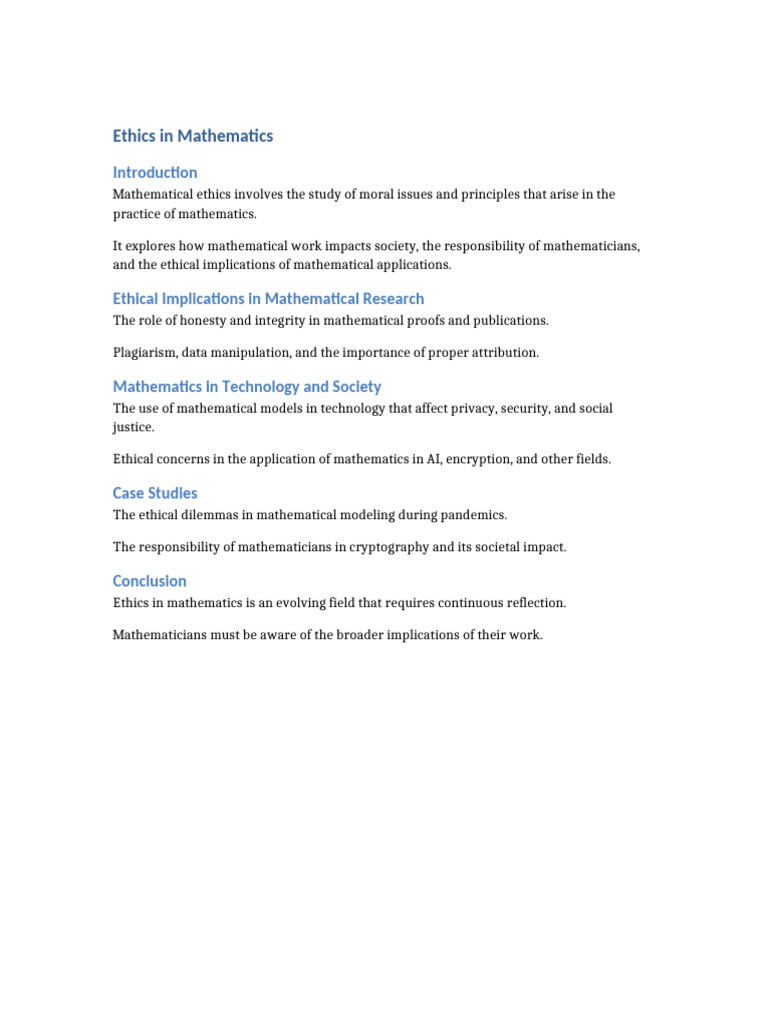 Ethics in Mathematics | PDF