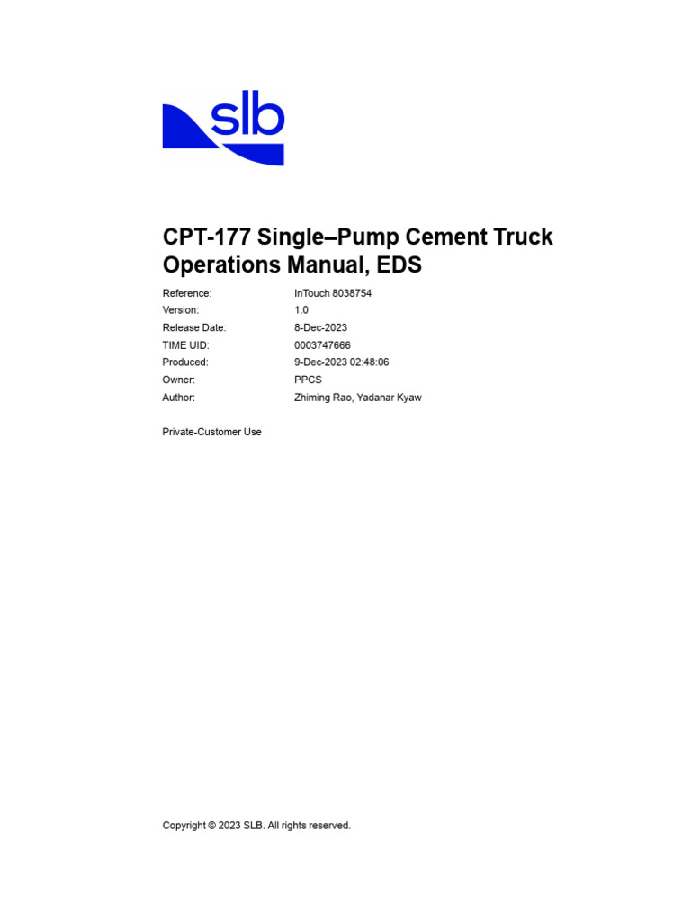 CPT-177 Single-Pump Cement Truck Operations Manual - EDS - 8038754 - 01 ...