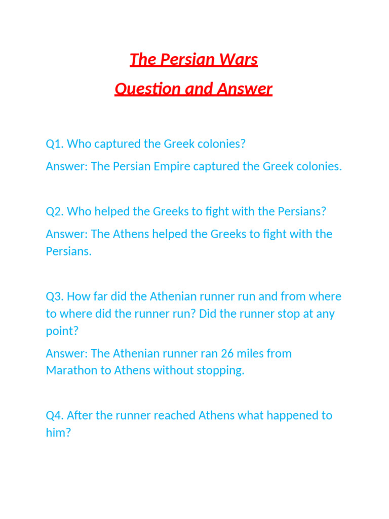 Ancient Greek The Persian Wars Question and Answers | PDF