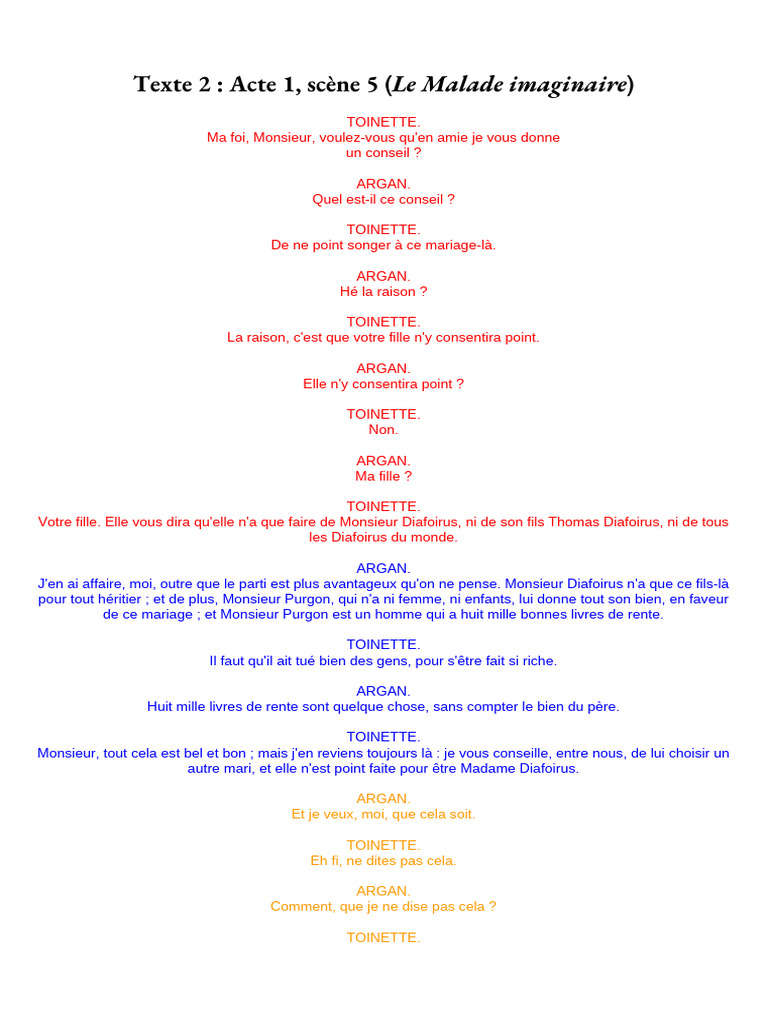 Acte 1, Scène 5 (Le Malade Imaginaire) | PDF