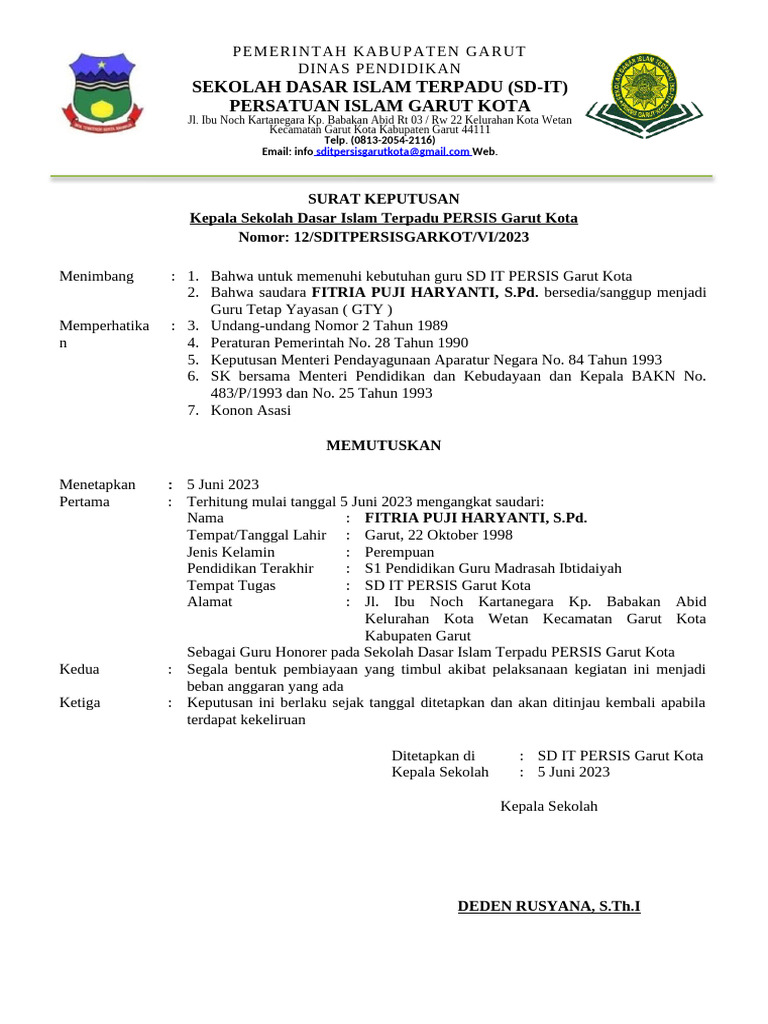 Contoh SK Guru | PDF