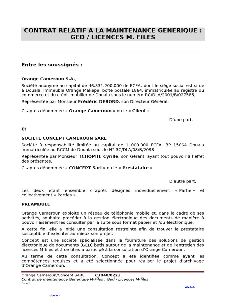 Contrat Maintenance CONCEPT MFiles MAJ 15 03 2021 | PDF