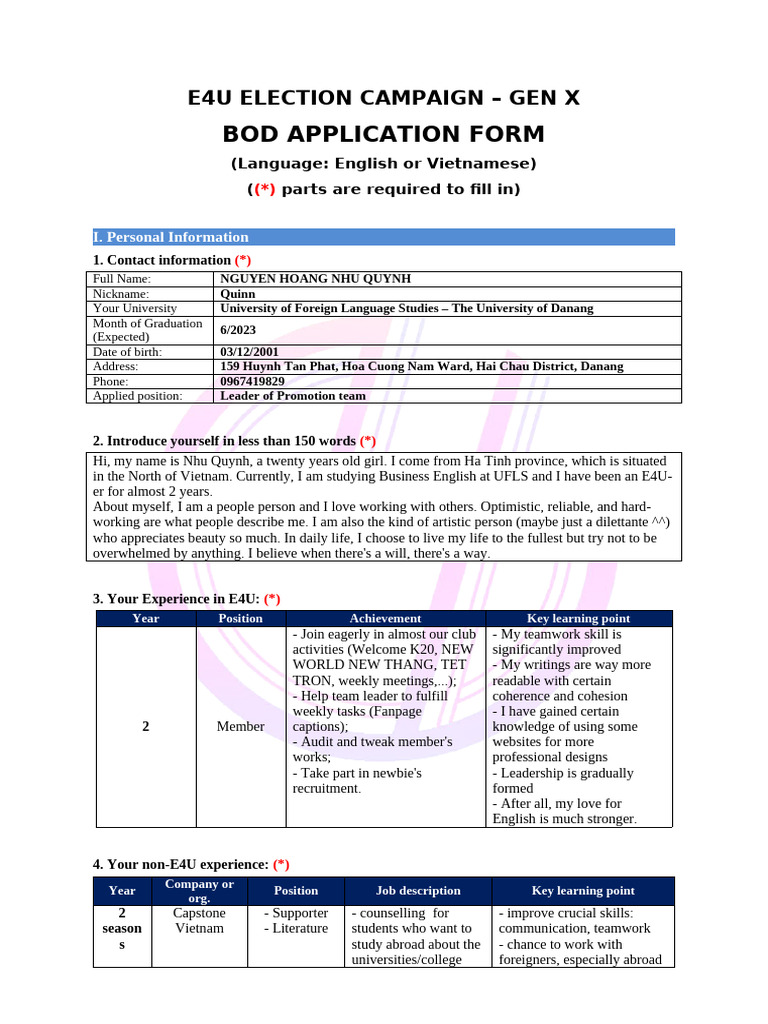 E4u Bod Application Form | PDF