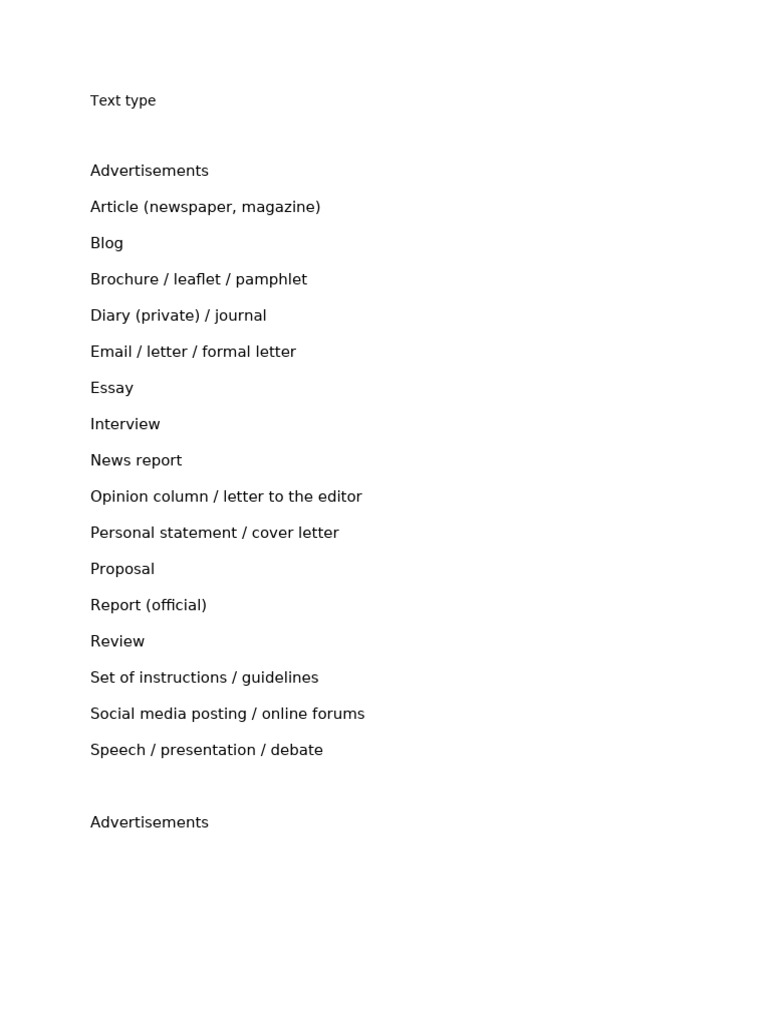 English B P2 Text Type | PDF