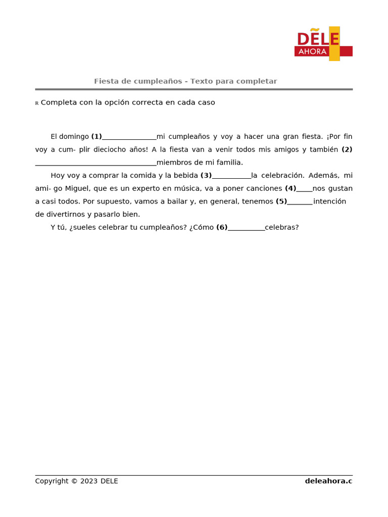fiesta-de-cumpleanos-texto-para-completar | PDF