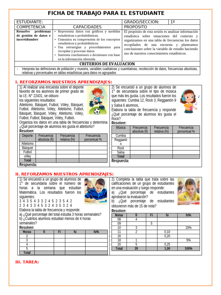 UNIDA 1 - FICHA - MAT EMÁTICA1° | PDF