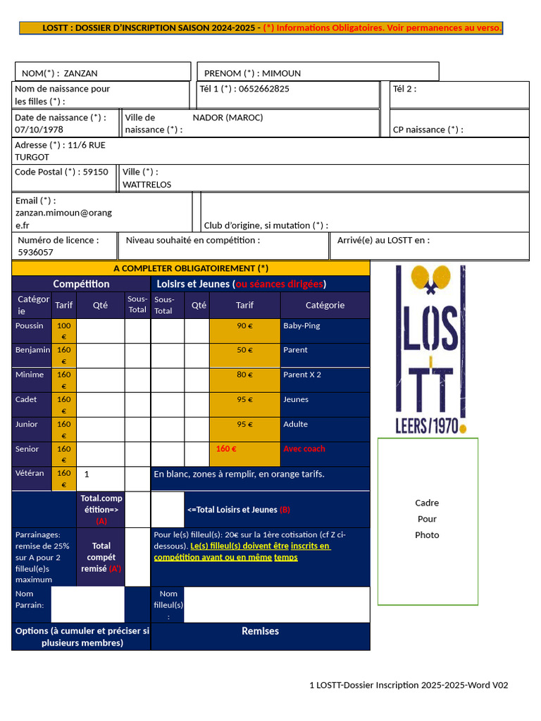 LOSTT-Dossier Inscription 2024-2025-Word-V03 | PDF
