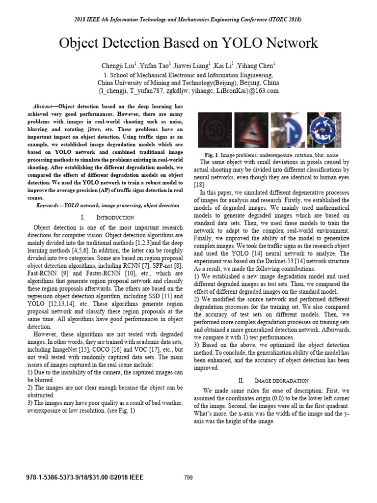 2018 - Object Detection Based On YOLO Network | PDF