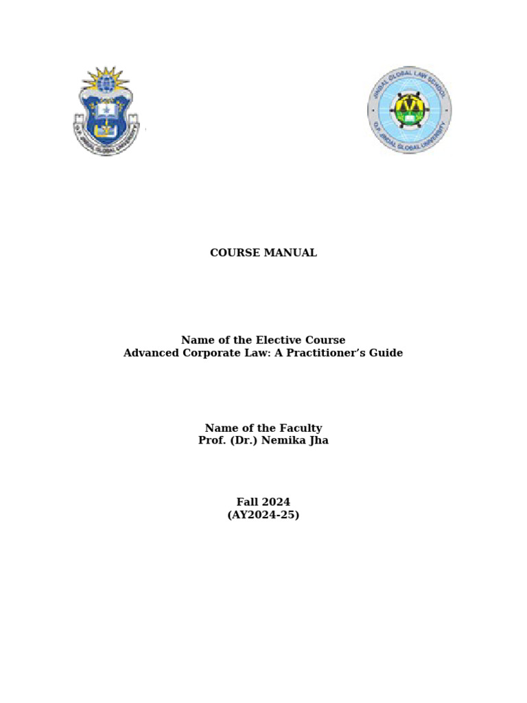 Course Manual - Elective - ACL 2024 | PDF