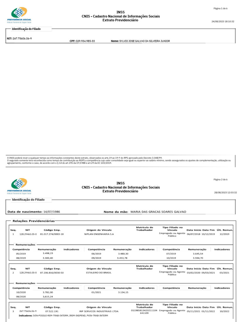 Extrato - PDF Cnis PDF | PDF