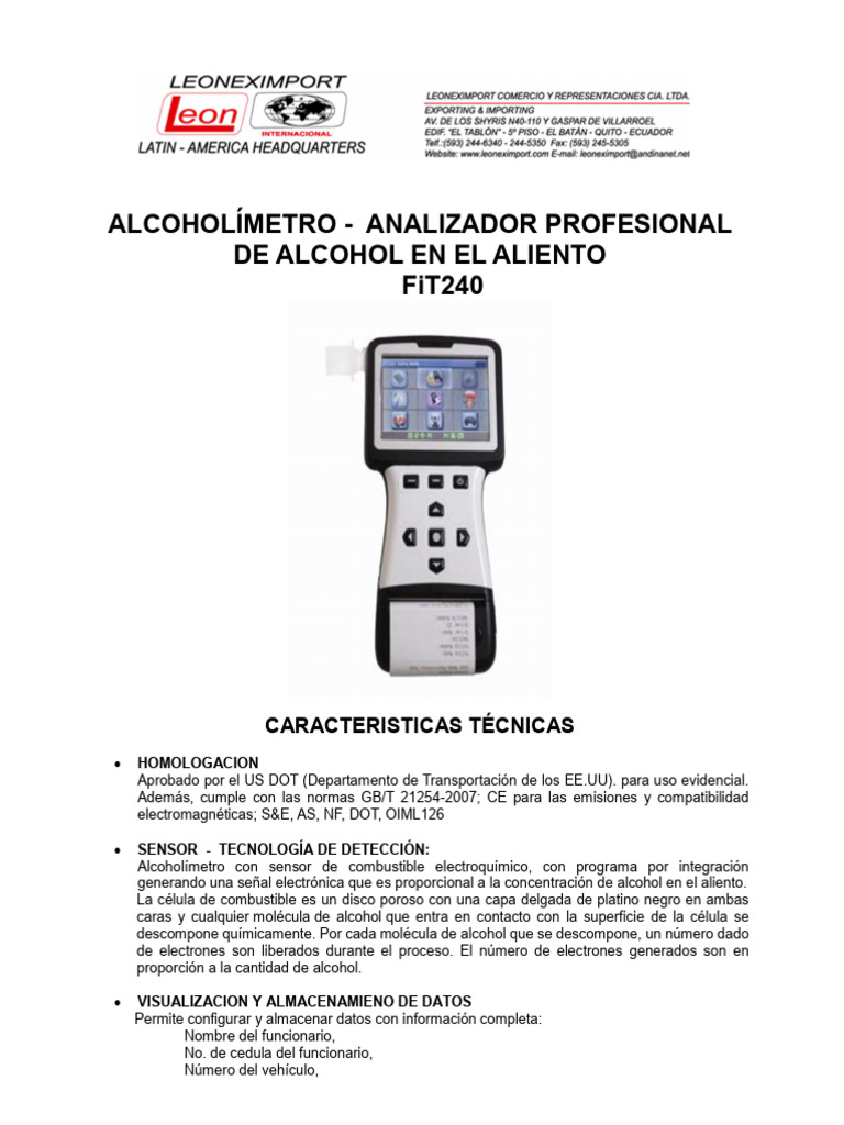 Alcoholi Metros - Aa - Fit 240 - Caracteristicas Tecnicas + Accesorios ...