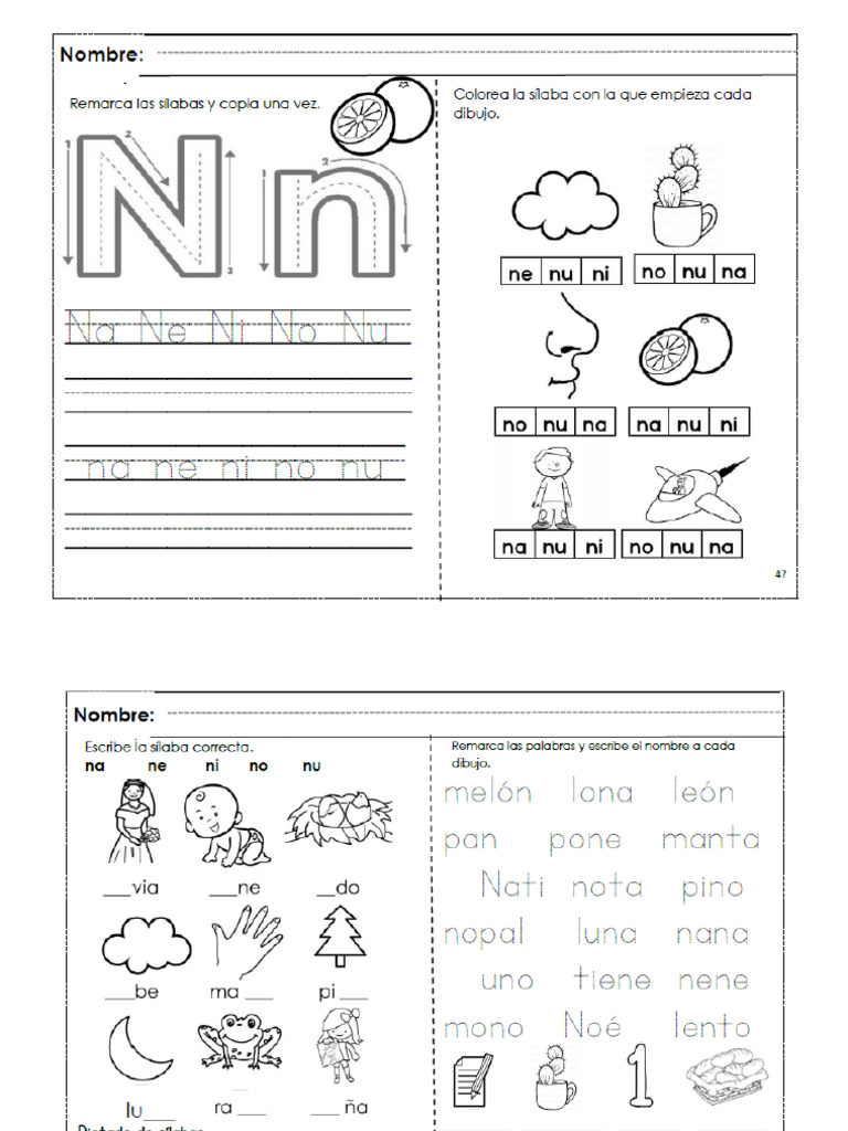Hojas de Letra Ene | PDF