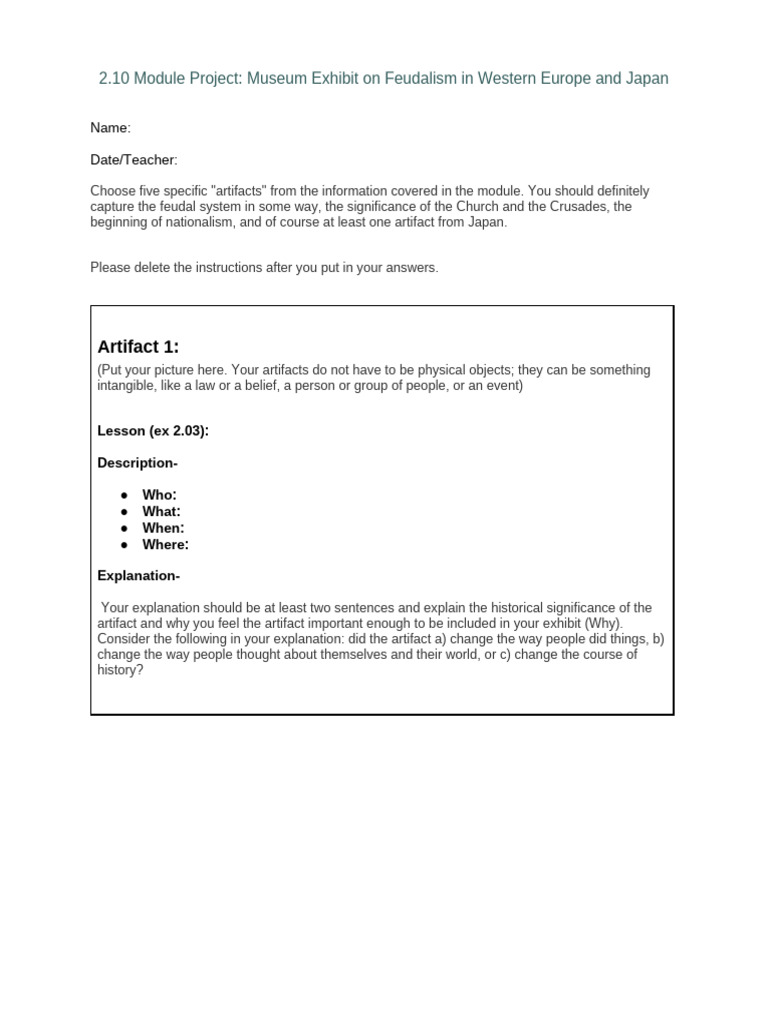 Artifact 1:: 2.10 Module Project: Museum Exhibit On Feudalism in ...