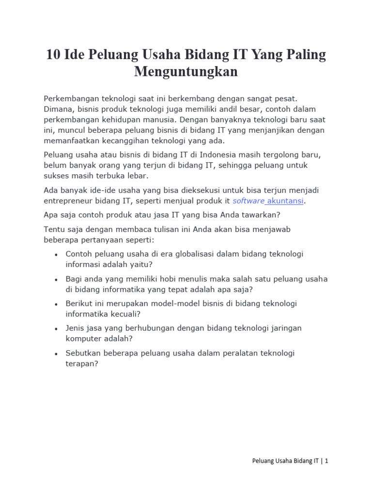 10 Ide Peluang Usaha Bidang IT Yang Paling Menguntungkan | PDF