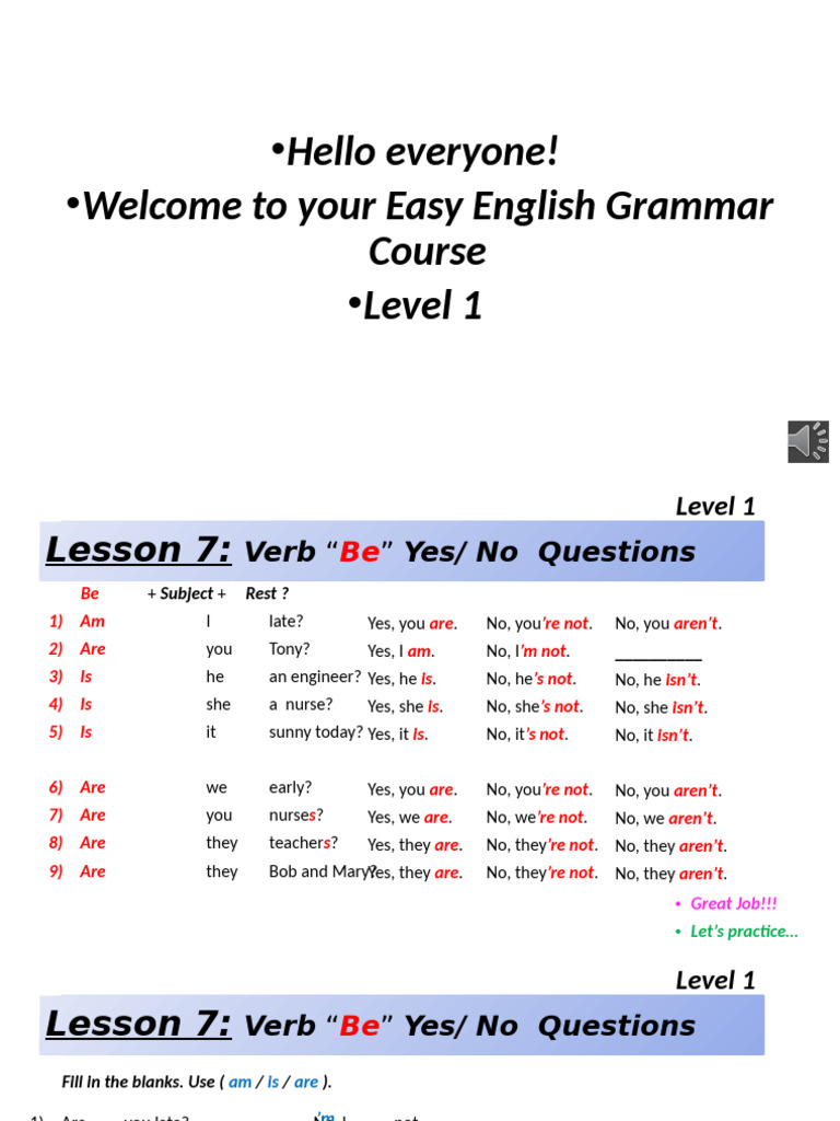 07 Verb Be YesNo Questions Video 1st Lesson Trial | PDF