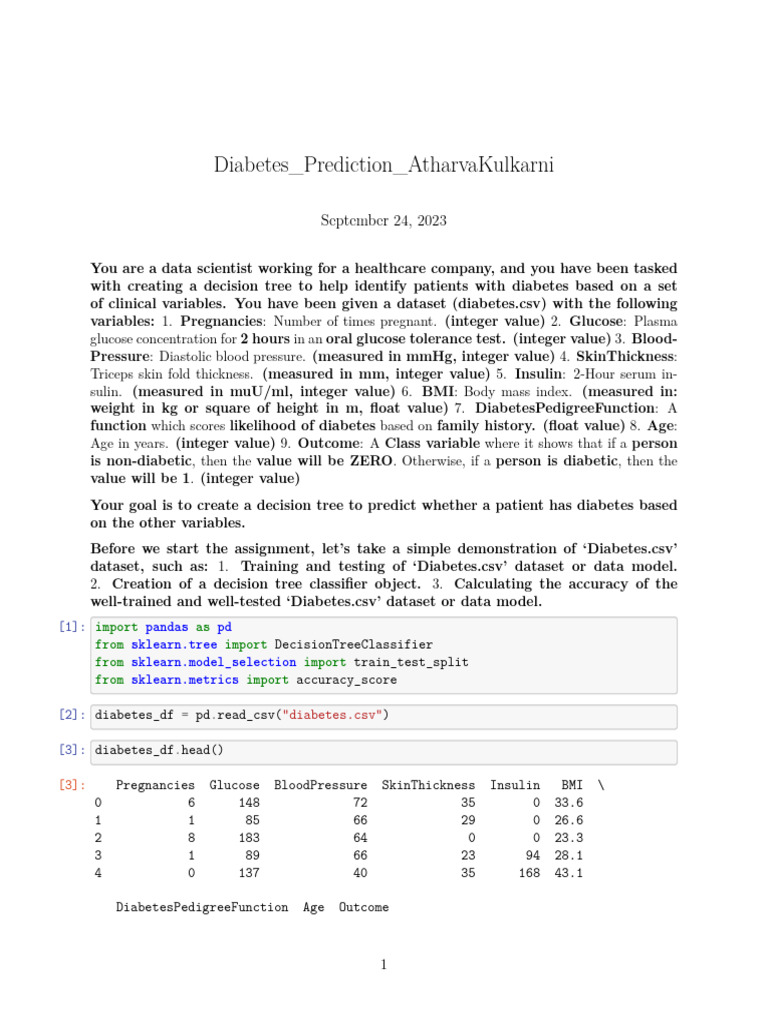 Diabetes Prediction With Decision Trees | PDF