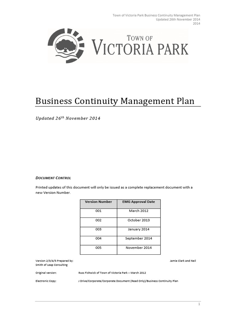 1 Town of Victoria Park Business Continuity Plan | PDF