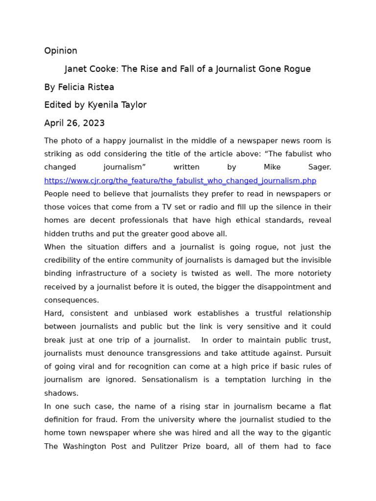 Janet Cooke - The Rise and Fall of A Journalist Gone Rogue by Felicia ...