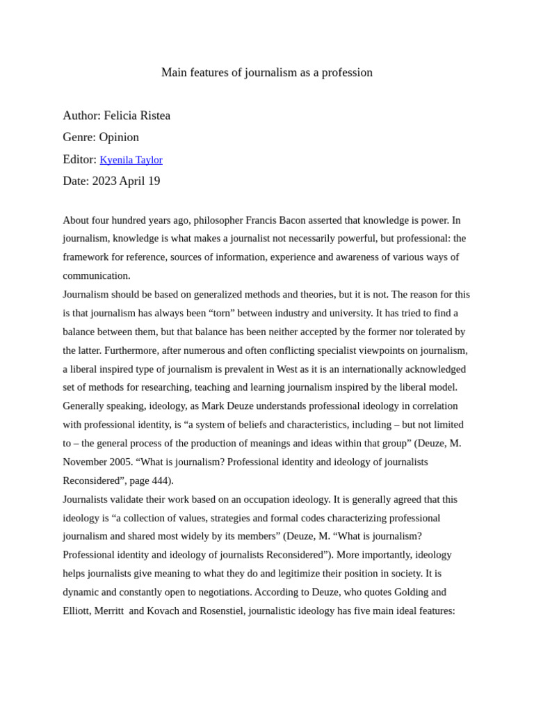 Main Features of Journalism As A Profession | PDF