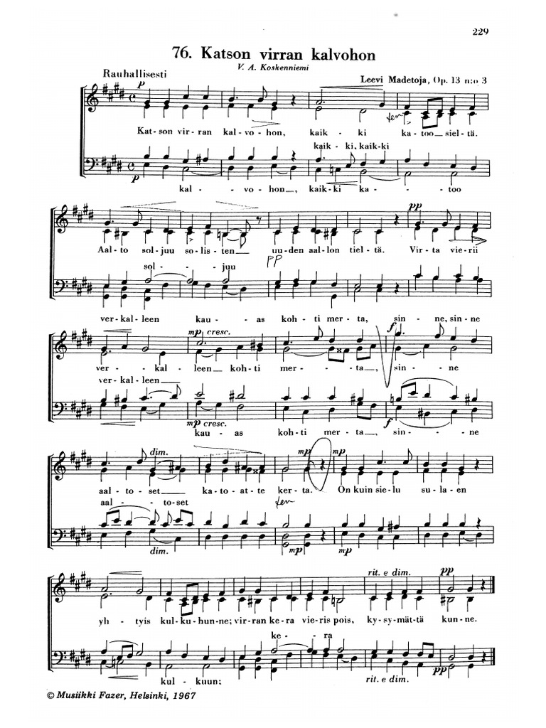 Katson Virran Kalvohon - Leevi Madetoja | PDF