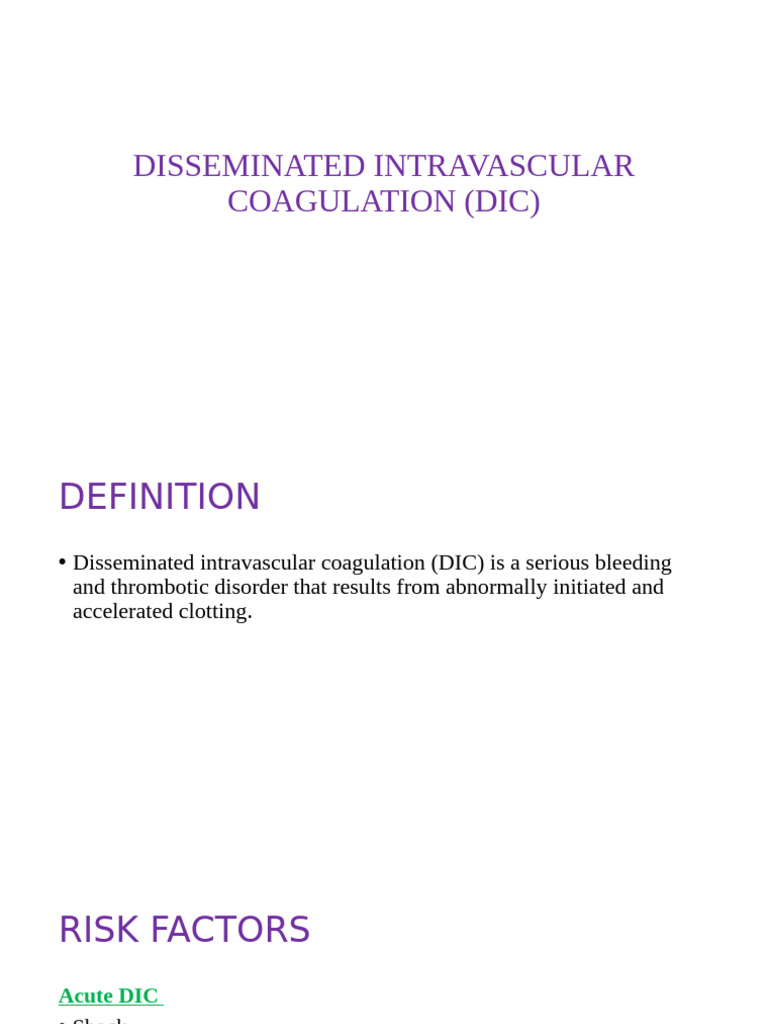 Disseminated Intravascular Coagulation (Dic) | PDF