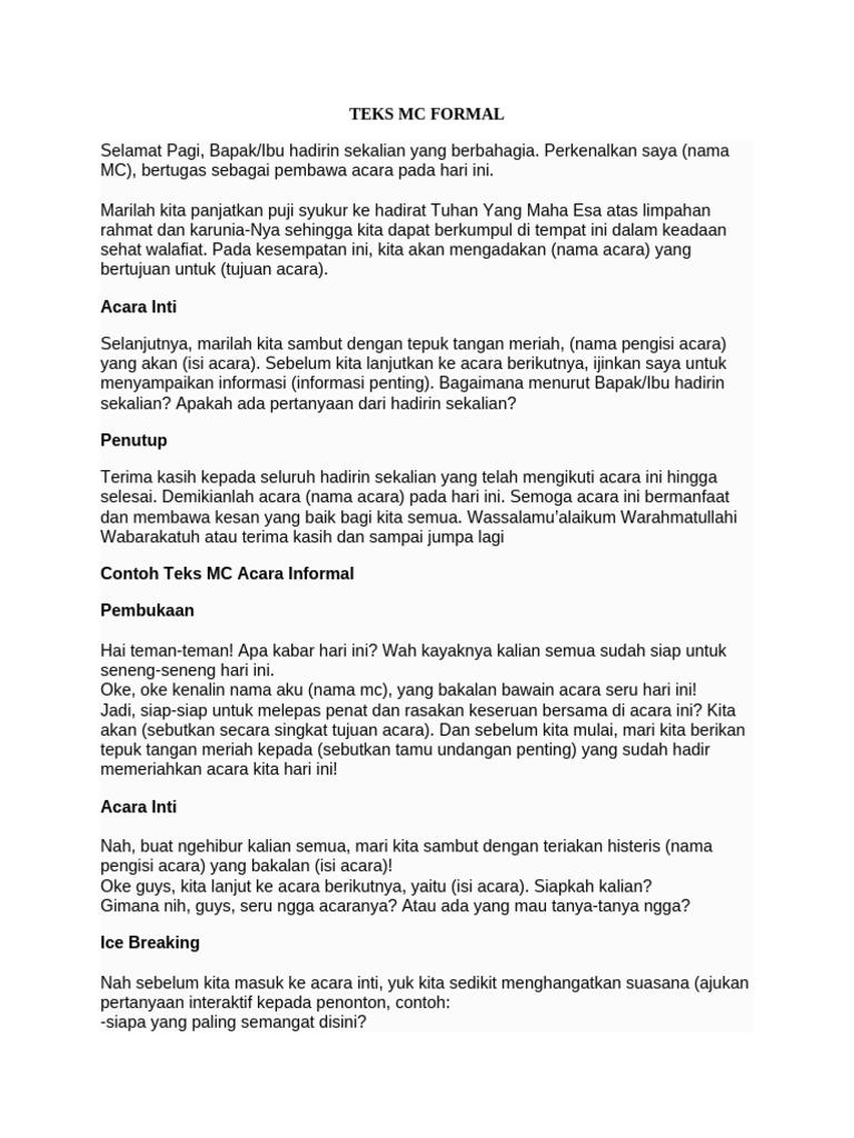 Teks MC Formal Informal | PDF