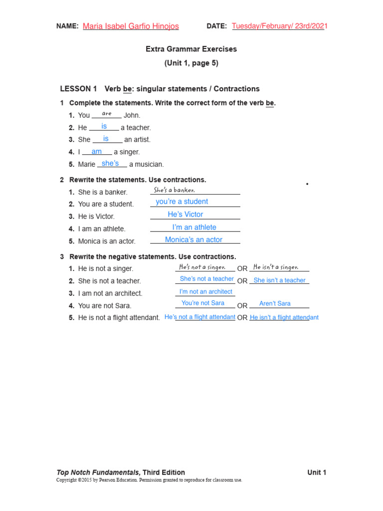 UNIT 01 Extra Grammar Exercises | PDF | Plural | Morphology