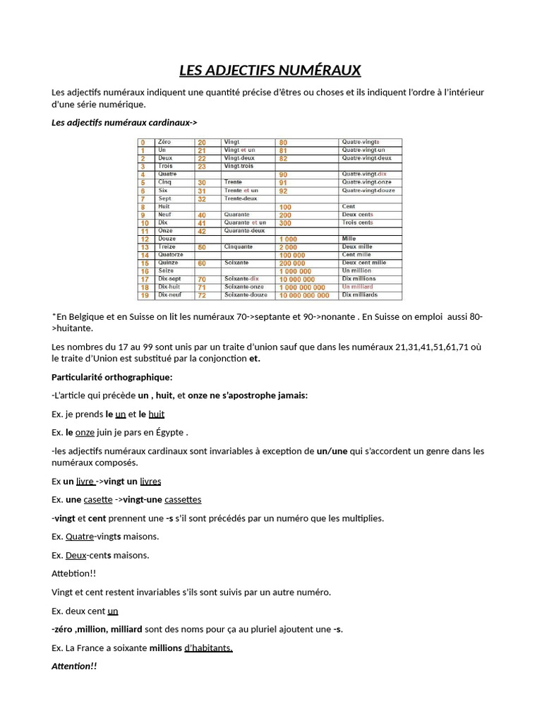 Les Adjectifs Numéraux | PDF