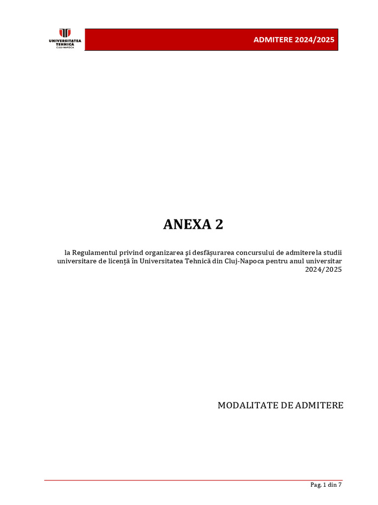 Anexa 2 Modalitate Admitere Licenta 2024 | PDF