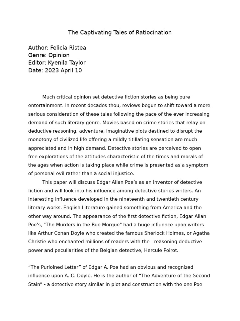 The Captivating Tales of Ratiocination | PDF