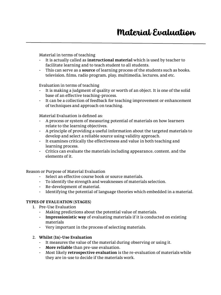 Material Evaluation | PDF | Evaluation | Instructional Design