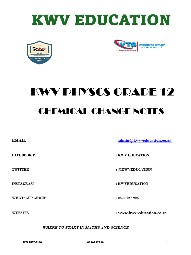 KWV 12 Physcs Chemical Change Notes | PDF