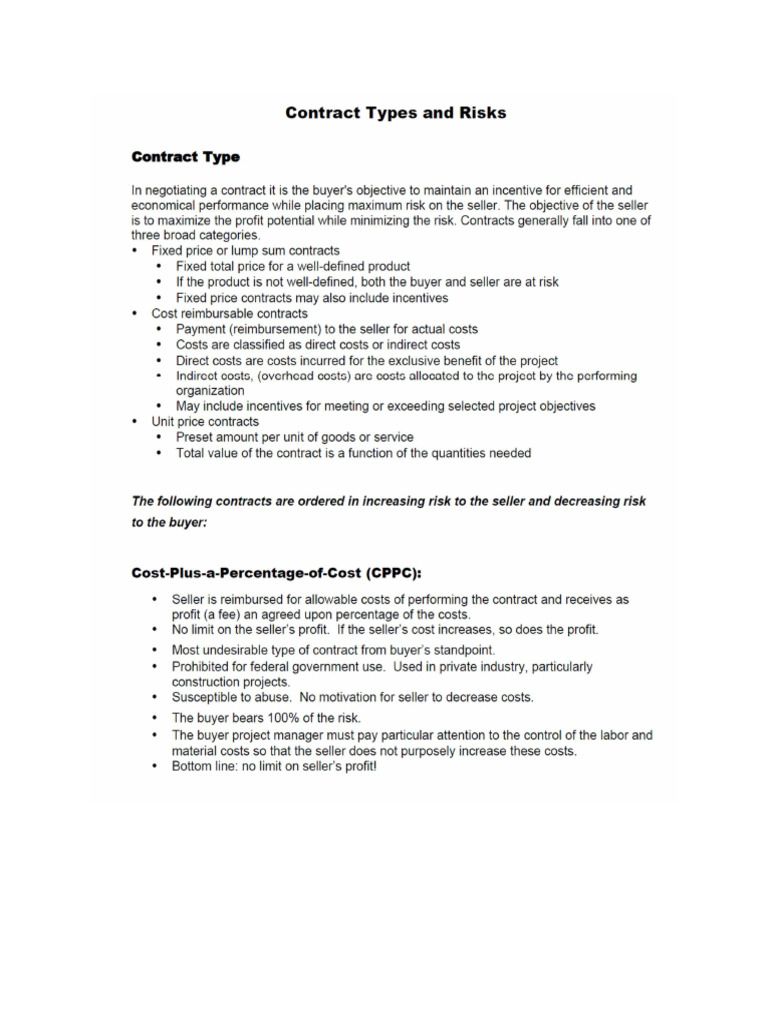 Contract Types & Risks | PDF