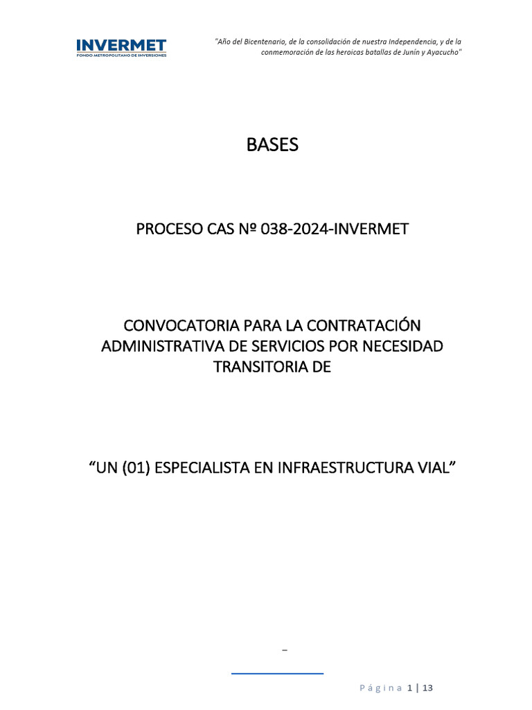 Bases Proceso Cas #038-2024 | PDF